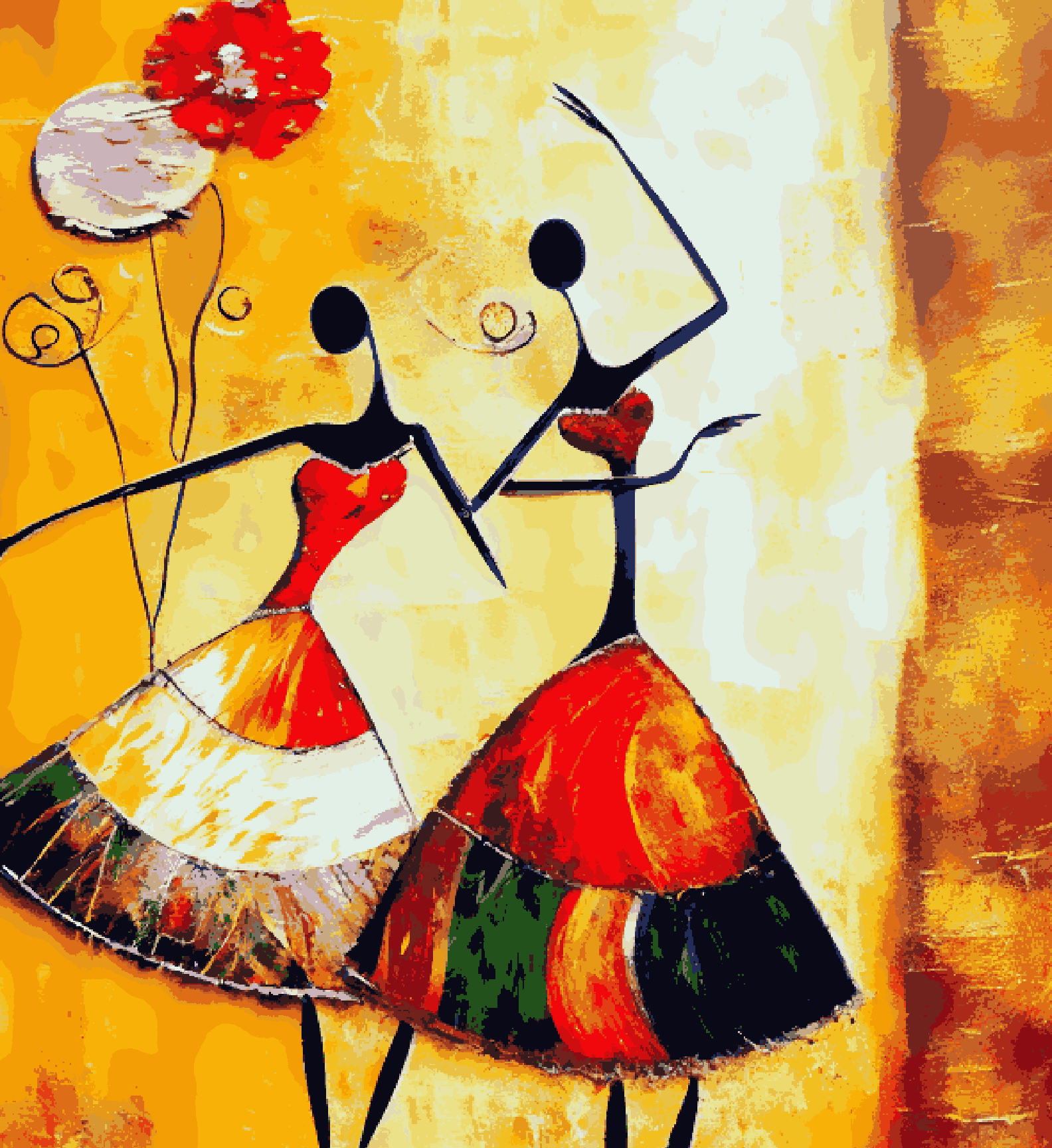 Girl Dancing Abstract Art Golden Paint Strokes – PaintWaint