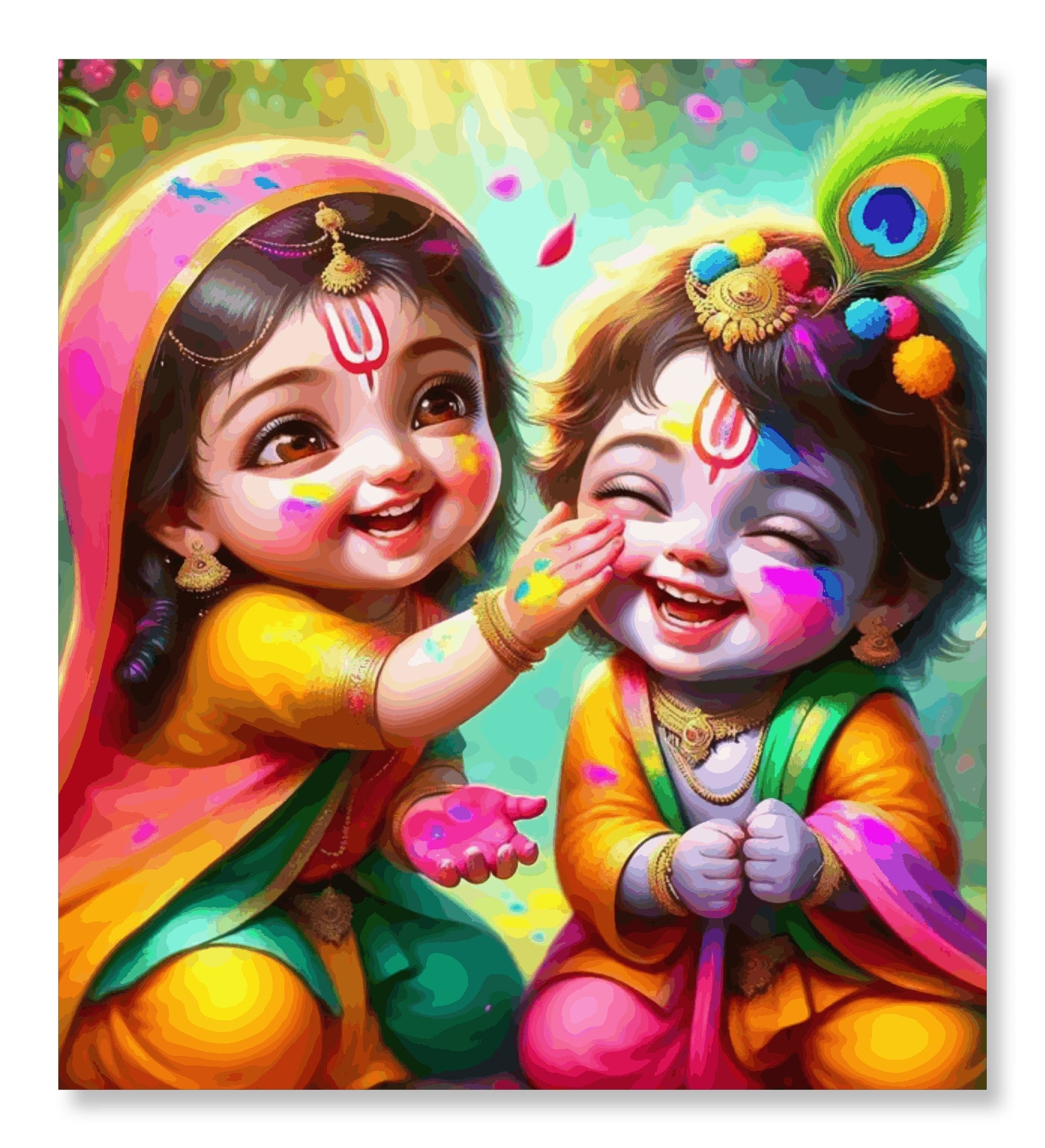 Divine Childhood: Radha Krishna in Holi Colors – PaintWaint