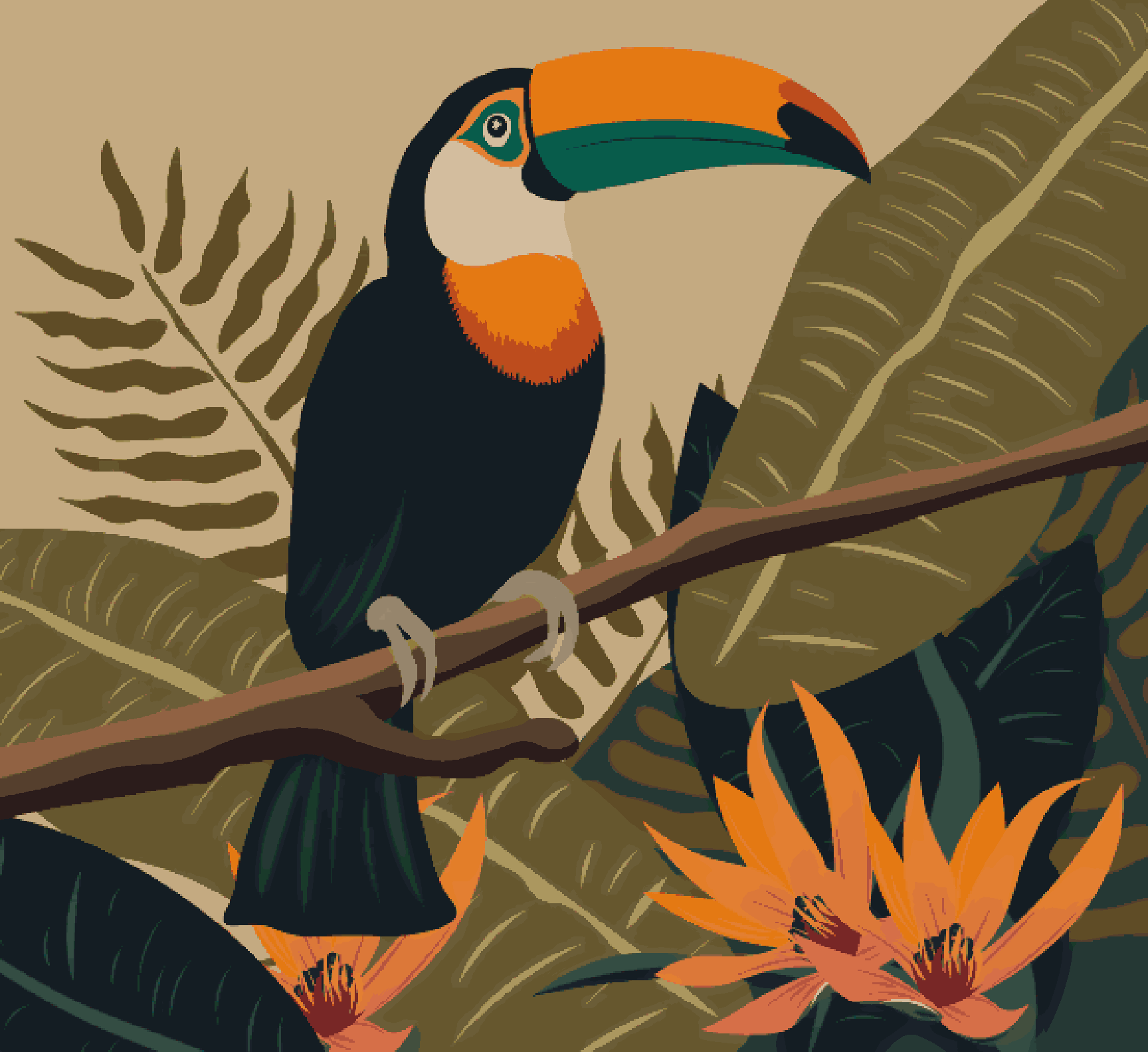 Toucan Bird Sitting on Branch – PaintWaint